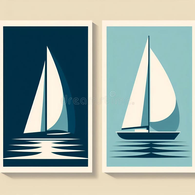 Flat Illustration of a Minimalist Sailing Poster, Using only Three ...