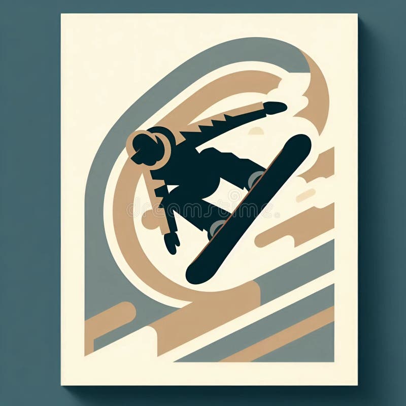 Flat Illustration of a Minimalist Snowboarding Poster, Using only Three ...