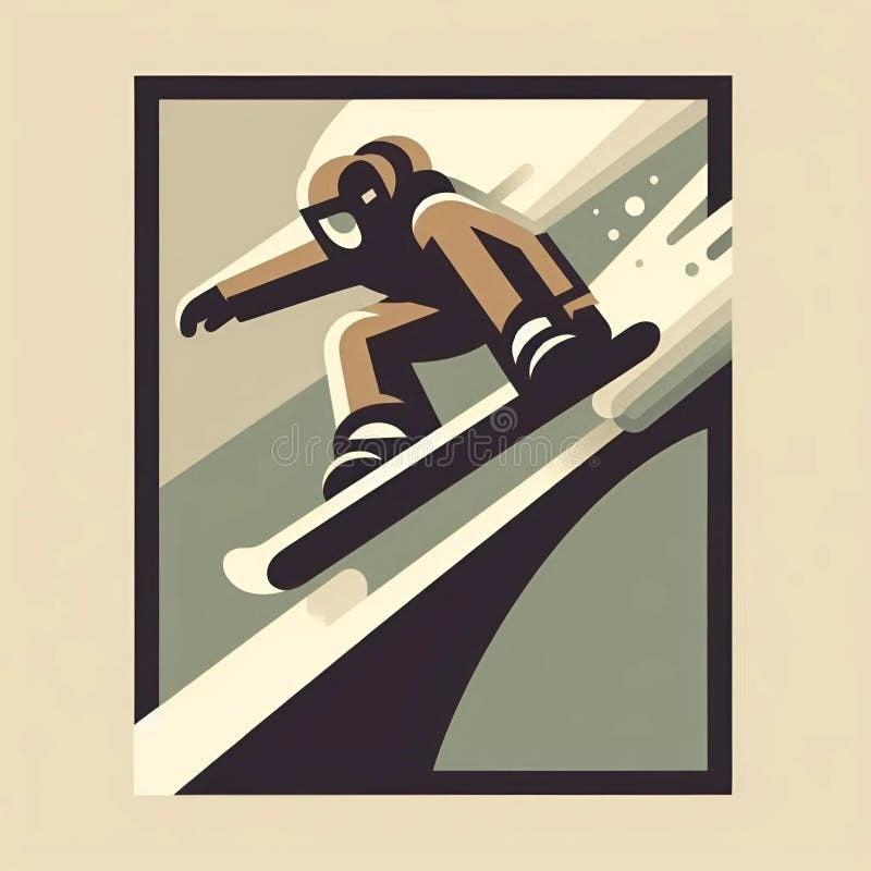 Flat Illustration of a Minimalist Snowboarding Poster, Using only Three ...
