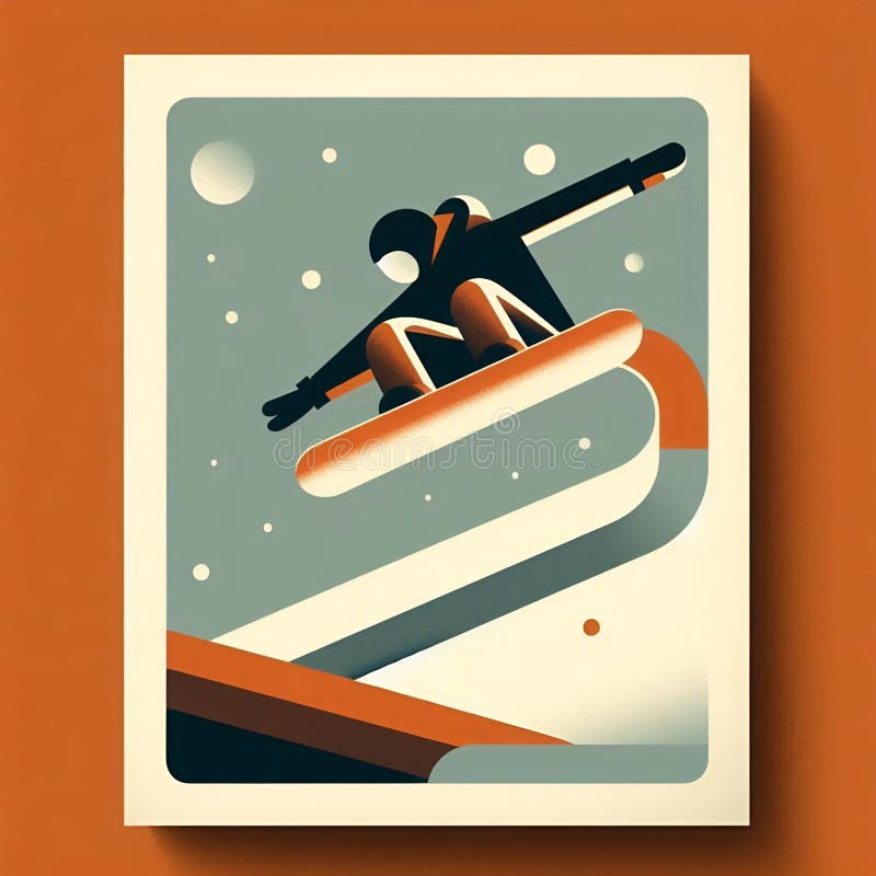 Flat Illustration of a Minimalist Snowboarding Poster, Using only Three ...
