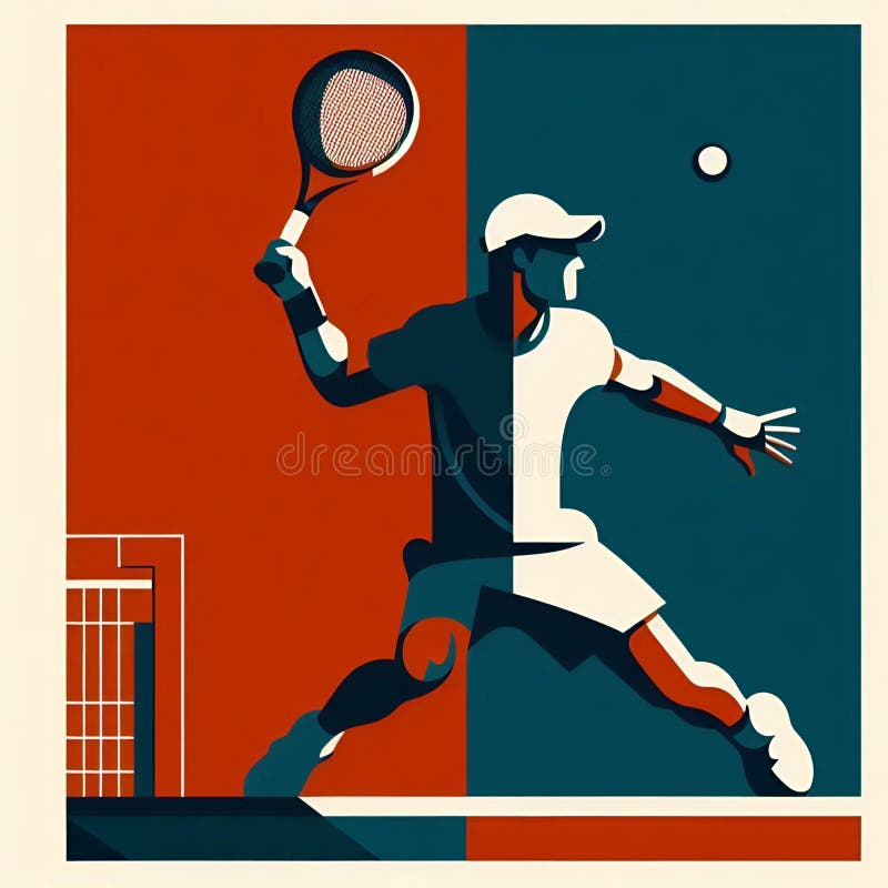 Flat Illustration of a Minimalist Tennis Poster, Using only Three ...
