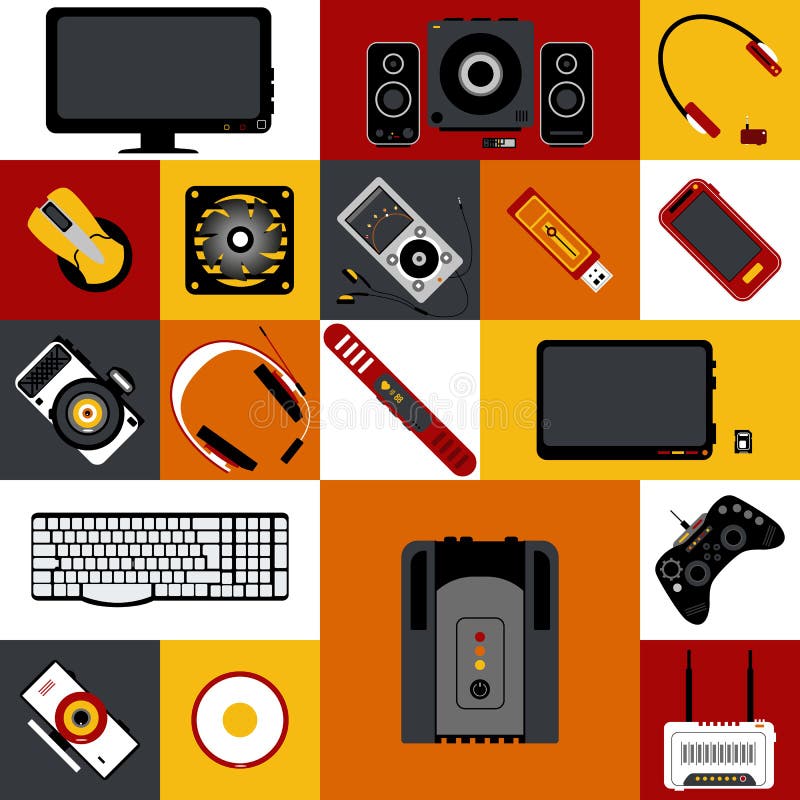 Flat Illustration with Multicolor Electronic Devices Collection. Stock ...