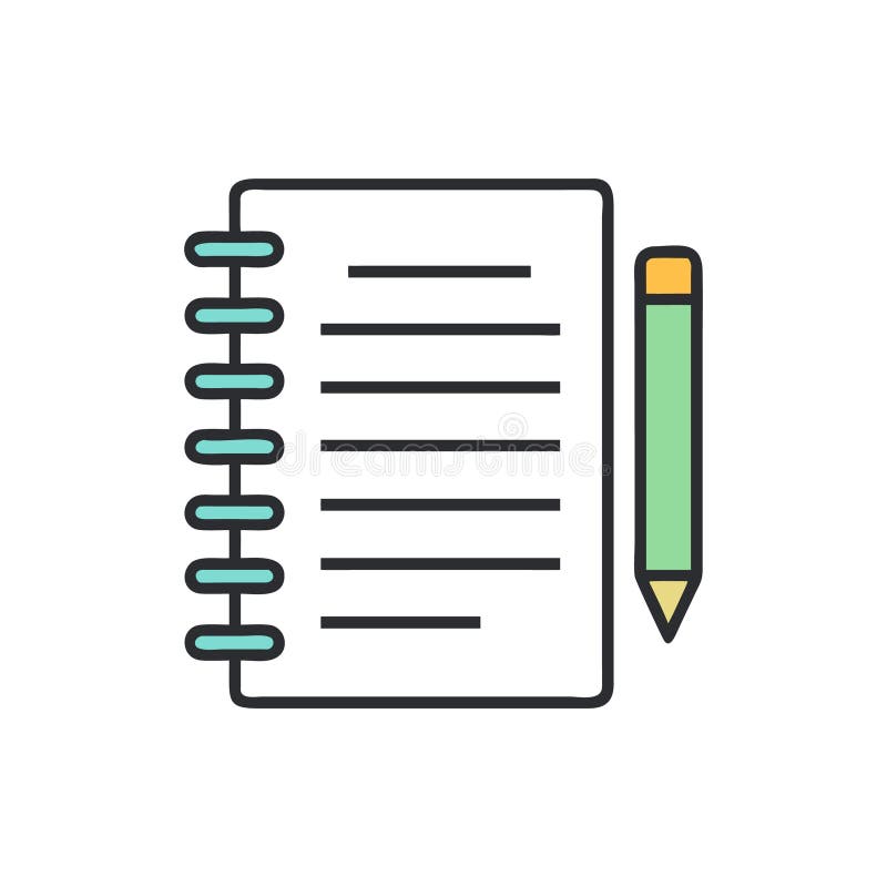 Notebook with Lines and Pencil, Flat Style Illustration Stock Photo ...