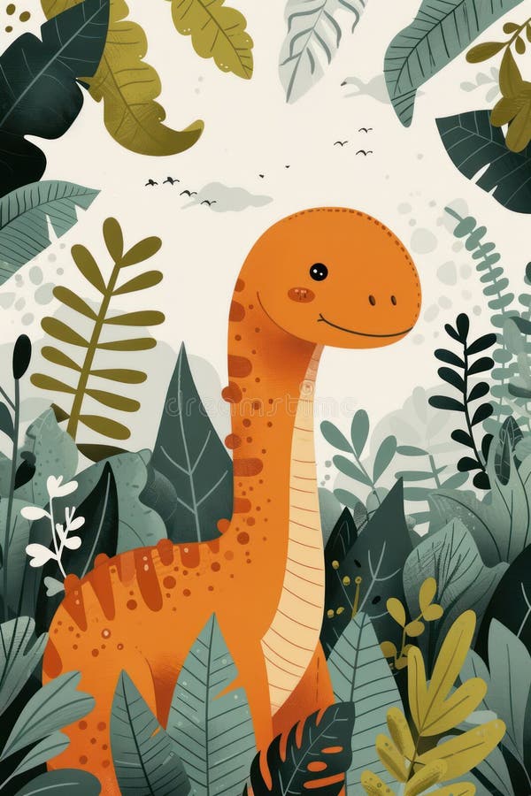 Flat Illustration of Orange Allosaurus with Calming Colors Stock ...