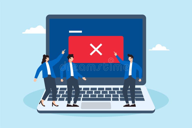 Flat Illustration of People Stare at Laptop Screen Dead with Cross Sign ...