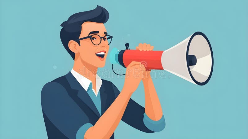 Flat Illustration of a Person Talking Using a Loudspeaker Stock ...