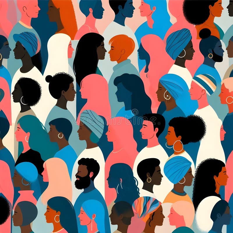 Flat Illustration of Portrait Various Races, Diversity Concept Stock ...