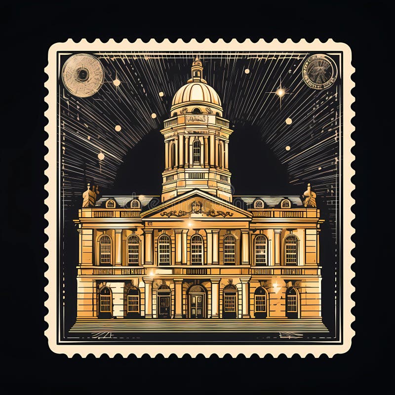 Flat Illustration Postage Stamp with Church Building Stock Illustration ...