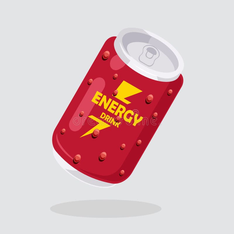 Flat Illustration Red Energy Drink Can with Yellow Lightning Bolt Logo ...