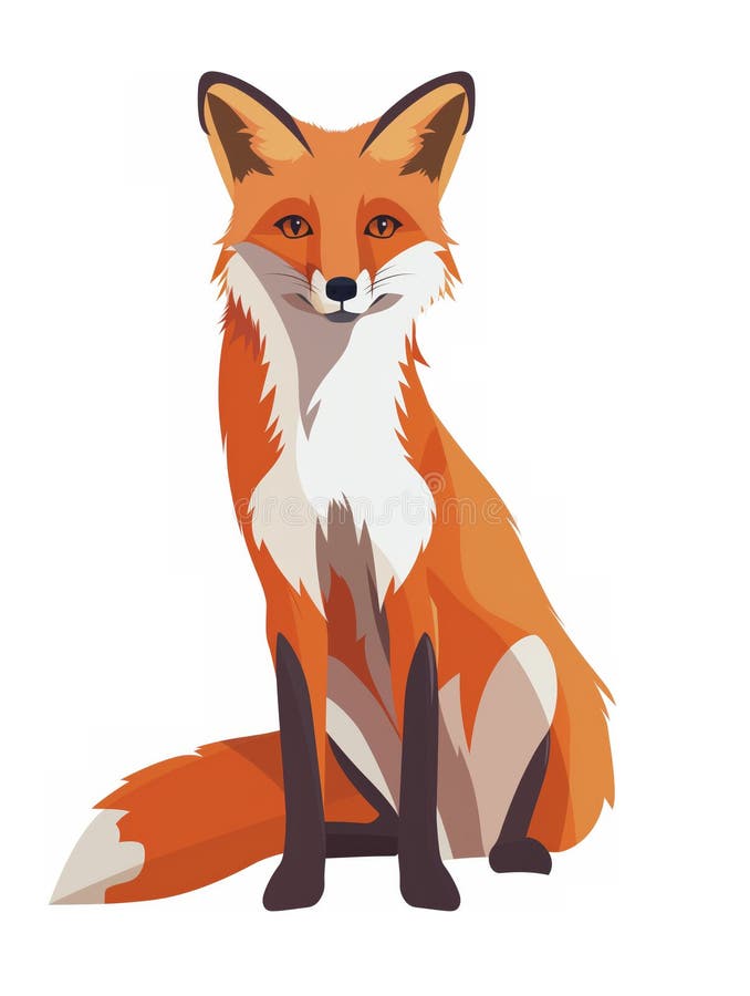 Flat Illustration of Red Fox Isolated on White Transparent Background ...