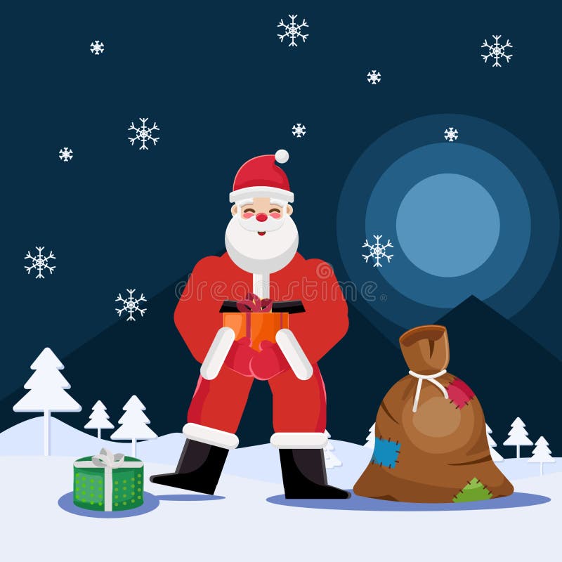 Flat Illustration Santa Bring Gift for Good Kids Christmas Elements ...