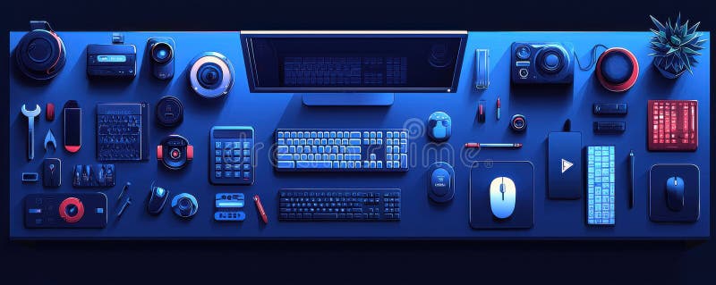 Top View Illustration of a Modern Office Desk Setup with Gadgets Stock ...