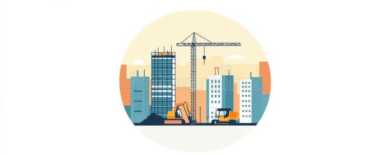 Flat Illustration Showcasing a Modern Construction Site Development ...