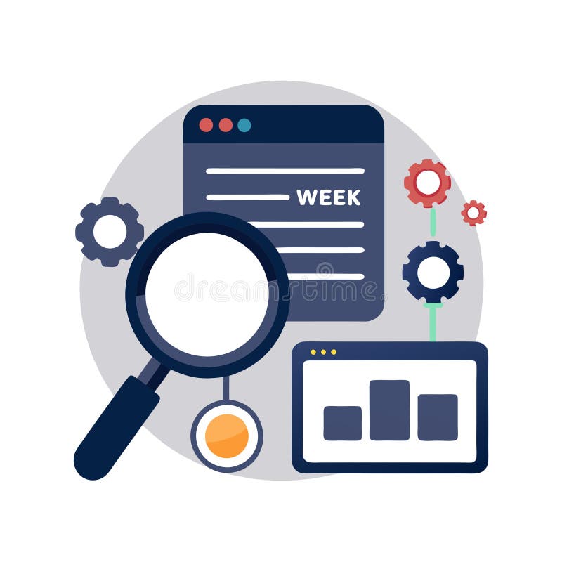 Weekly Data Analysis with Magnifying Glass and Charts, Business Process ...