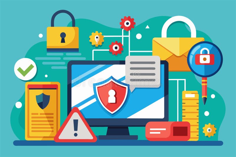 A Flat Illustration Showing an Insecure Privacy Alert with Security ...