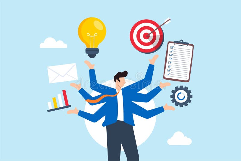 Flat Illustration of Smart Businessman with Multiple Hands Manages ...