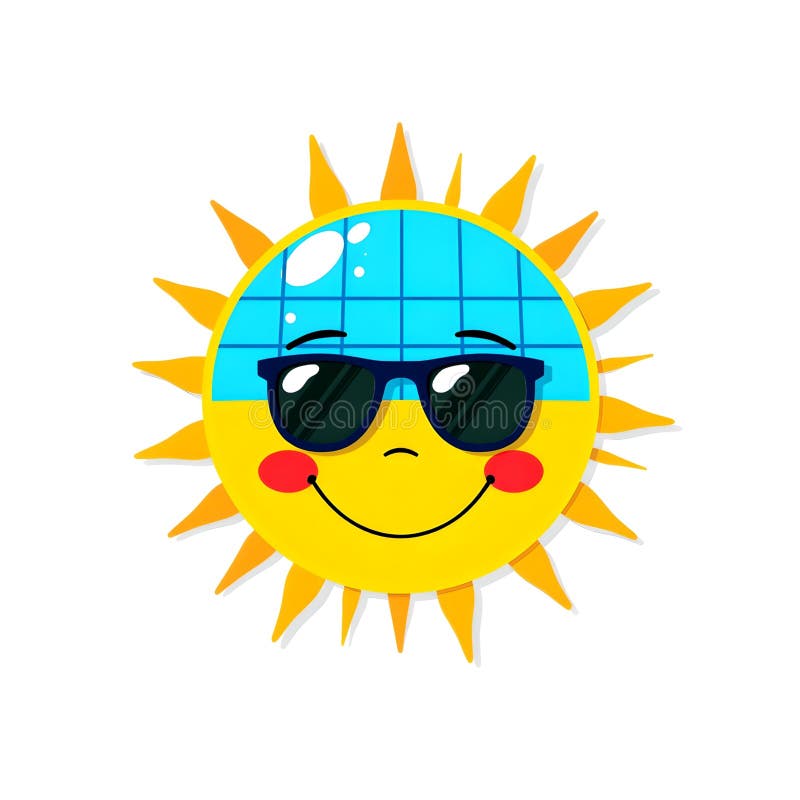 Flat Illustration of Smiling Solar Panel with Sunglasses and Dancing Sun Rays – Pop Style Stock ...
