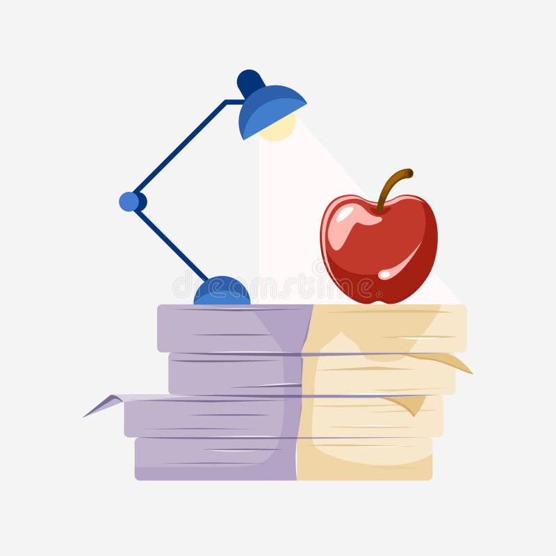 Flat Illustration Stack of Paper with Apple and Work Lamp Stock ...