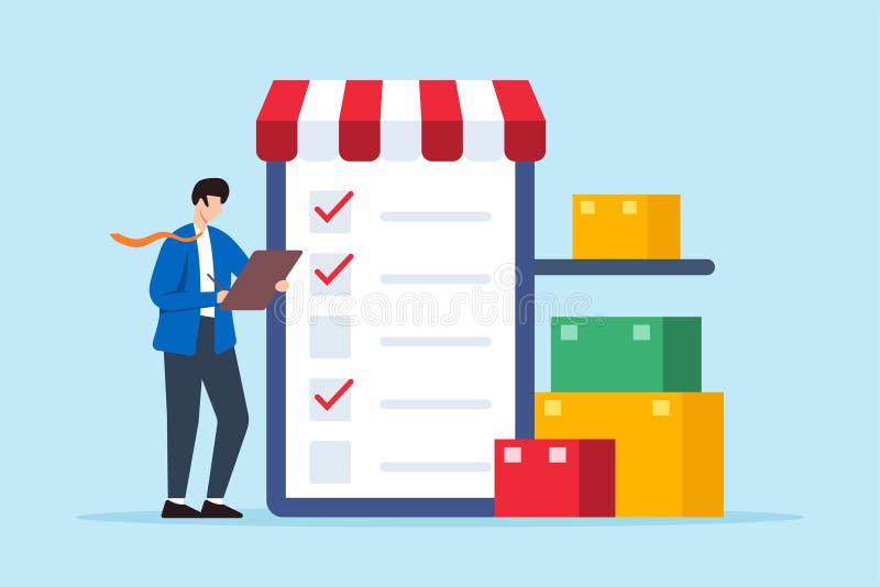 Flat Illustration of Store Manager Mark Item on Inventory Business ...