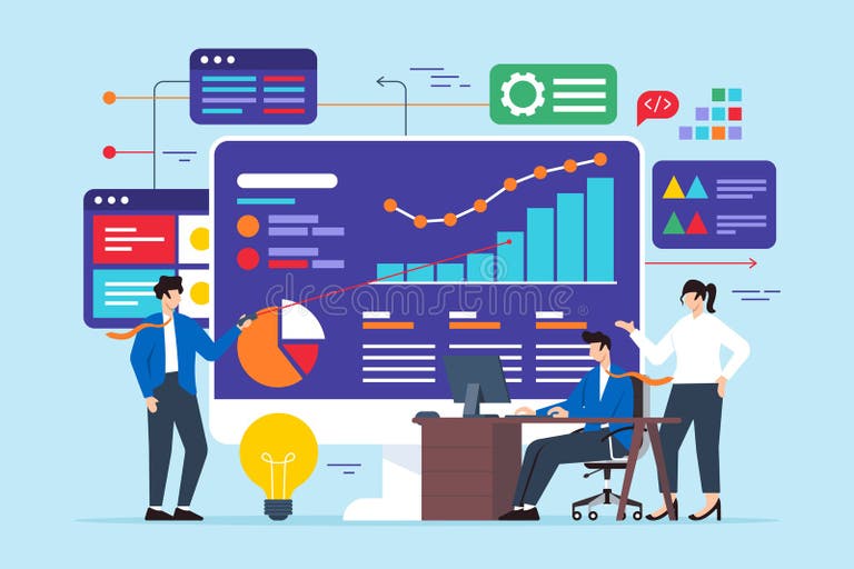 Flat Illustration of Team of Analysts Working Together To Solve ...