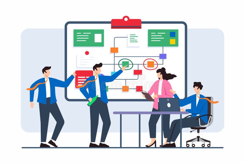 Flat Illustration of Team Members Addressing Issues with Strategic ...