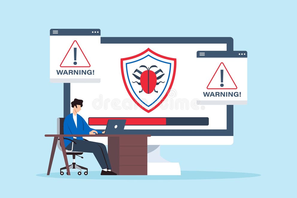 Flat Illustration of Technician Installing Anti-malware Software on ...