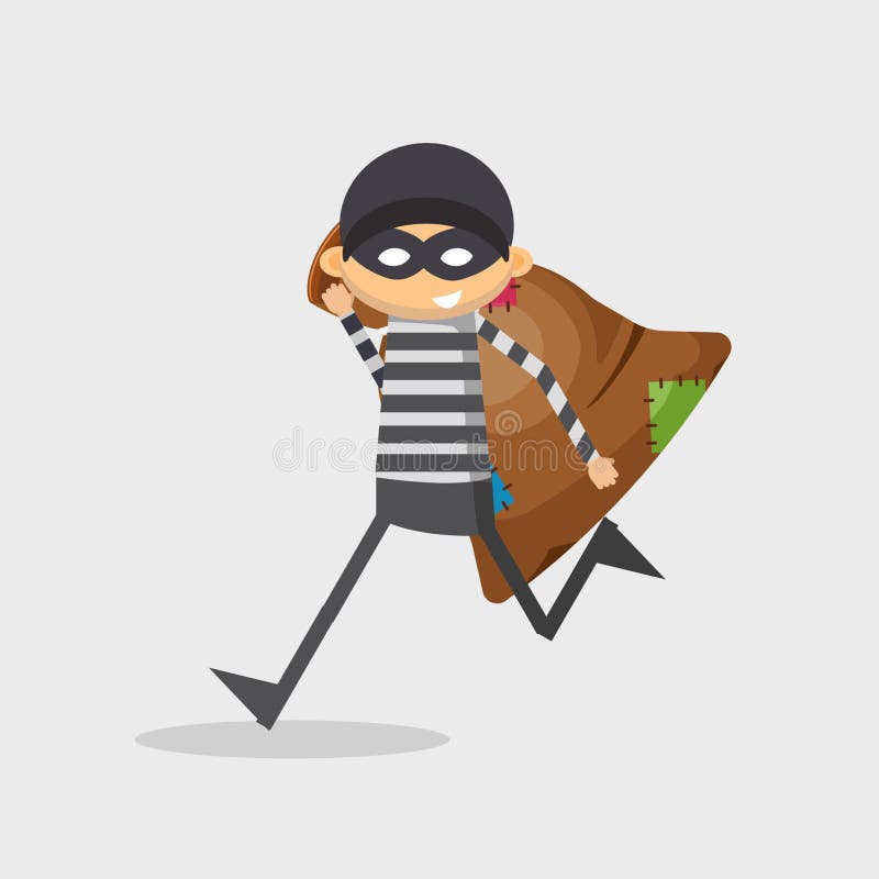 Flat Illustration Thief Carrying Stolen Bag Stock Vector - Illustration ...