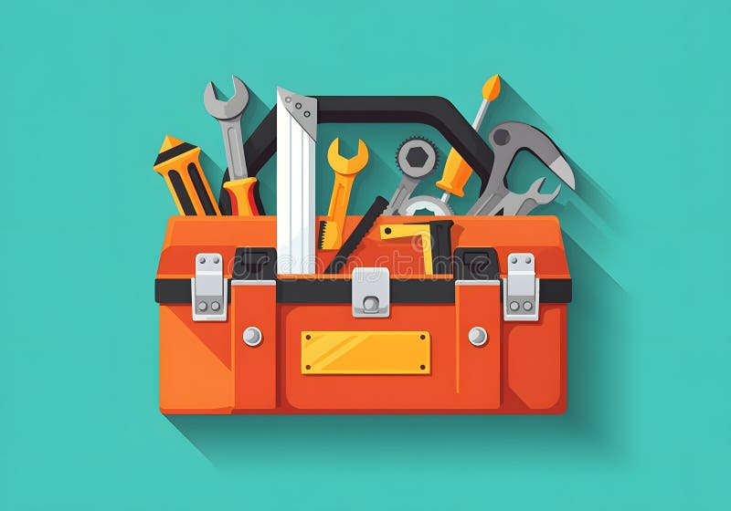 Flat Illustration of a Toolbox Filled with Essential Work Tools. Stock ...