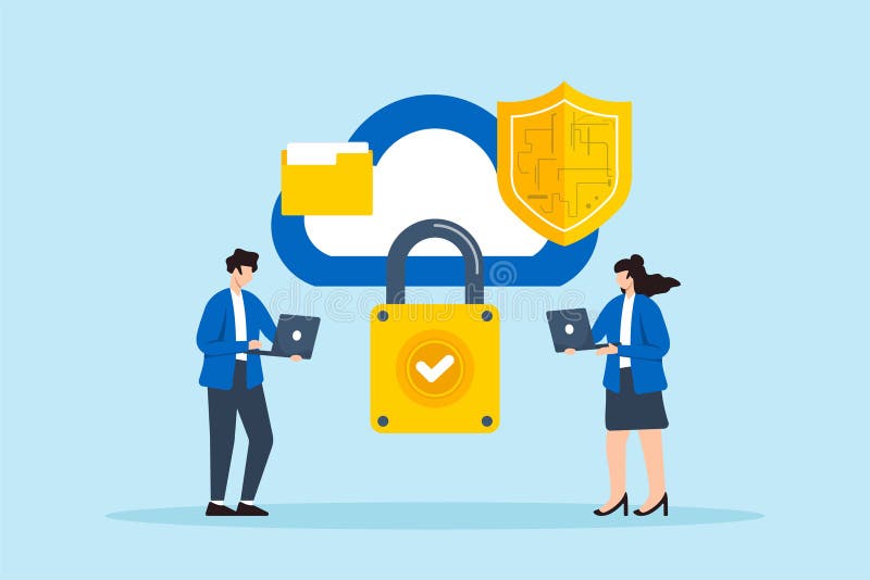 Flat Illustration of Two People Configuring Secure Cloud Storage To ... Flat Illustration of Two People Configuring Secure Cloud Storage To ...