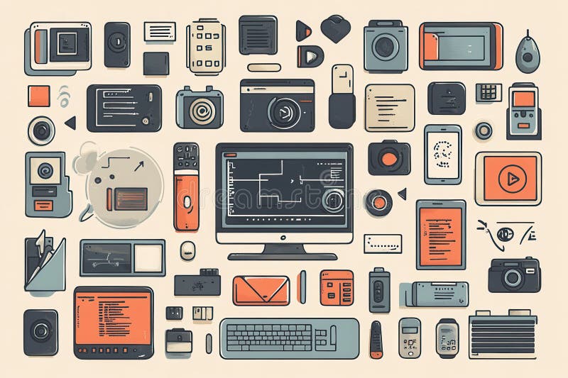 Flat Illustration of Various Digital Devices and Gadgets in a Modern ...