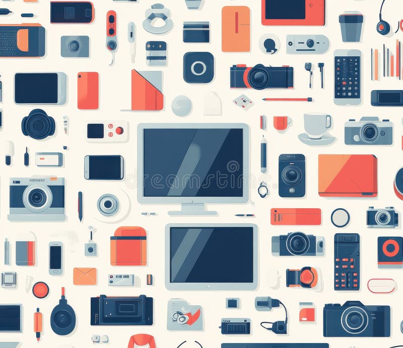 Flat Illustration of Various Digital Devices and Gadgets in a Seamless ...