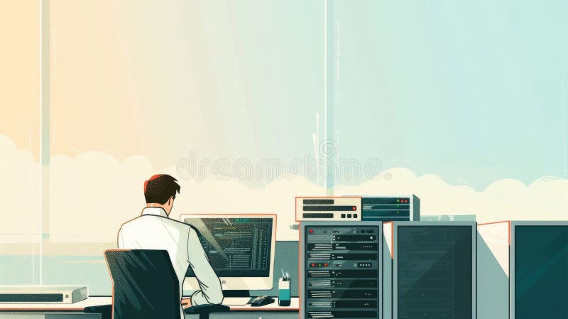 Vintage Postcard, System Administrator Day, Office Employee Working at ...