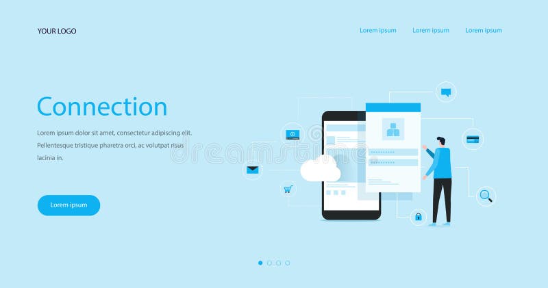 Flat Illustration Web Header Design Concept with Business Man Using ...