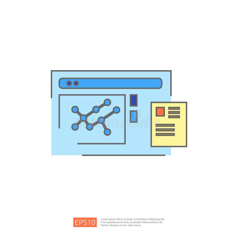 A Flat Illustration of a Website with a Data Visualization Chart, and a ...