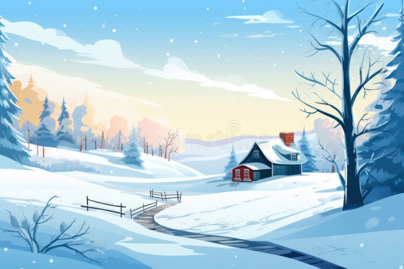 Flat Illustration of Winter Snow Landscape. Winter Concept Stock ...