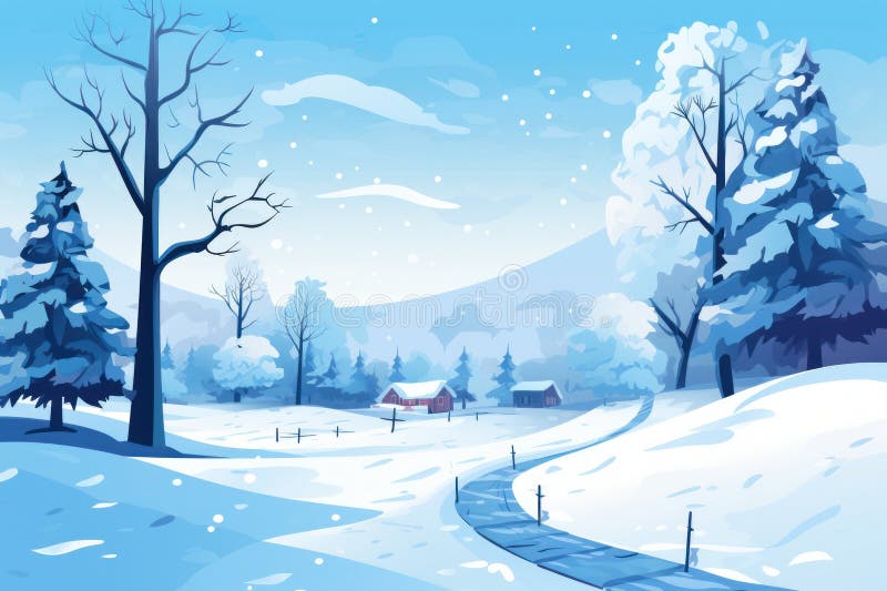 Flat Illustration of Winter Snow Landscape. Winter Concept Stock ...