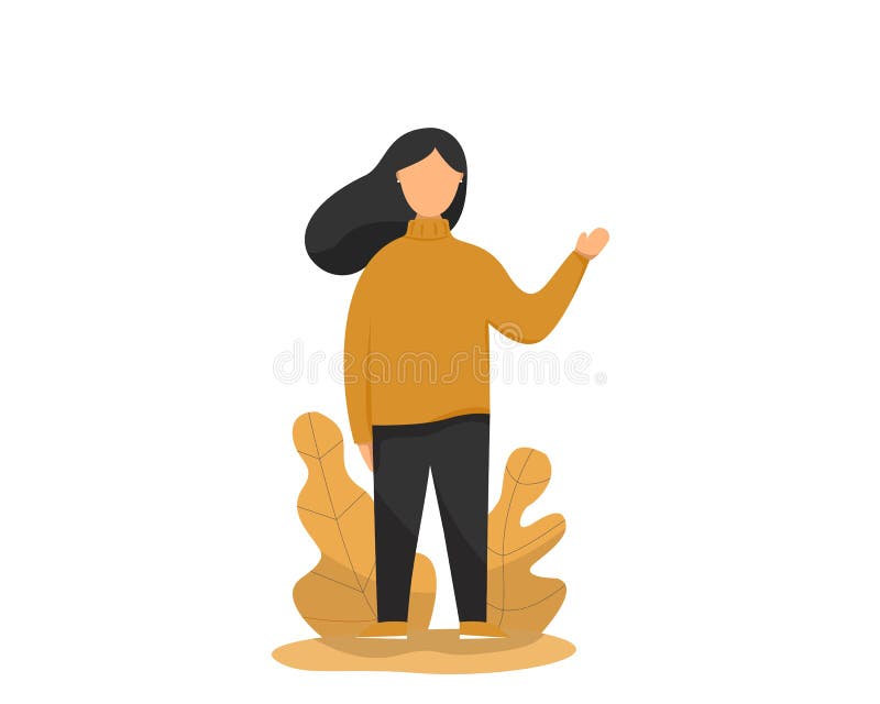 Flat Illustration Woman with Sweater Orange Hands Up Stock Vector ...