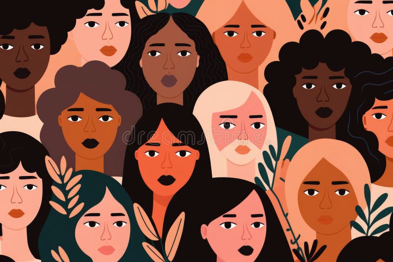 Flat Illustration of Women S Day Pattern with Women Faces. Female ...