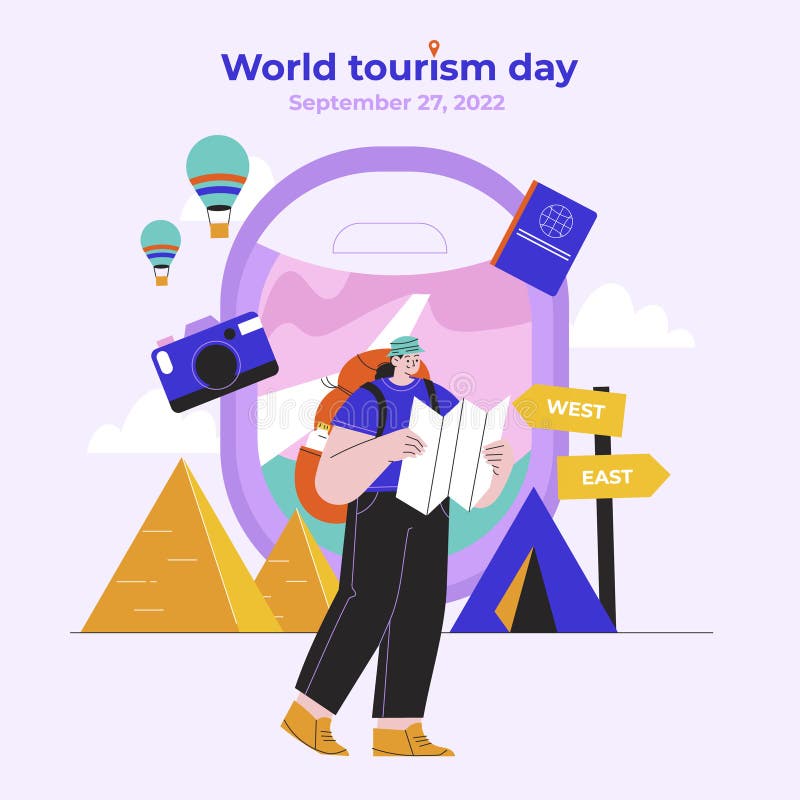 Flat Illustration for World Tourism Day Celebration Vector Illustration ...