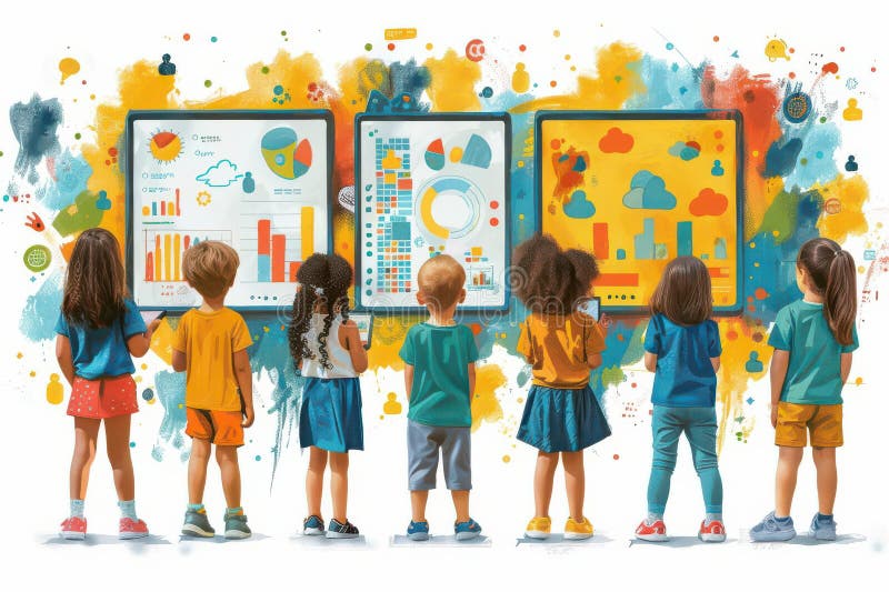 A Flat Illustration of Young Children Playing Interactive Learning ...