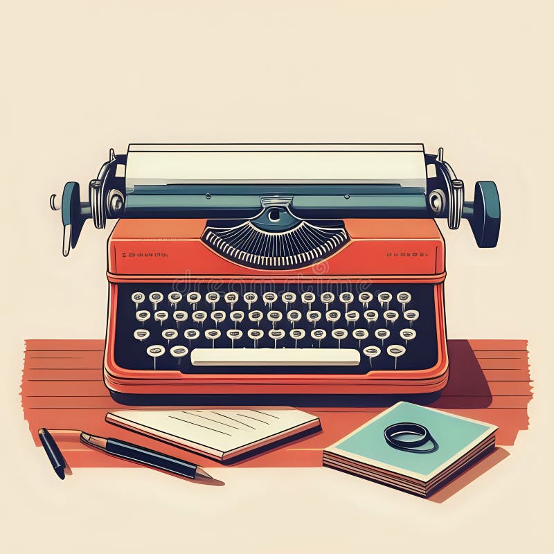 Flat Ilustration, Vintage Typewriter on Desk Awaiting Creative Burst ...