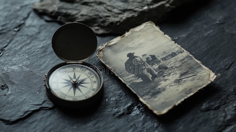 War Remembrance Postcard Featuring Broken Compass and Faded Photo Stock ...