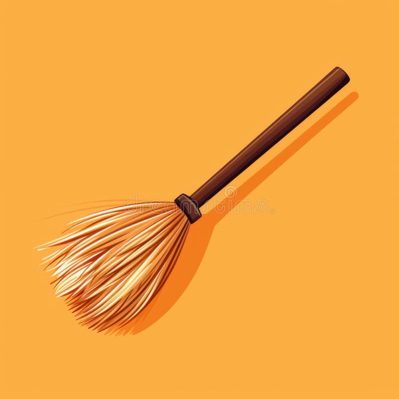 Flat Image of a Broom on an Orange Background. Simple Vector Image of a ...
