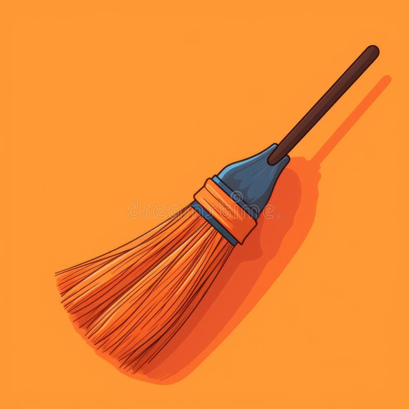 Flat Image of a Broom on an Orange Background. Simple Vector Image of a ...