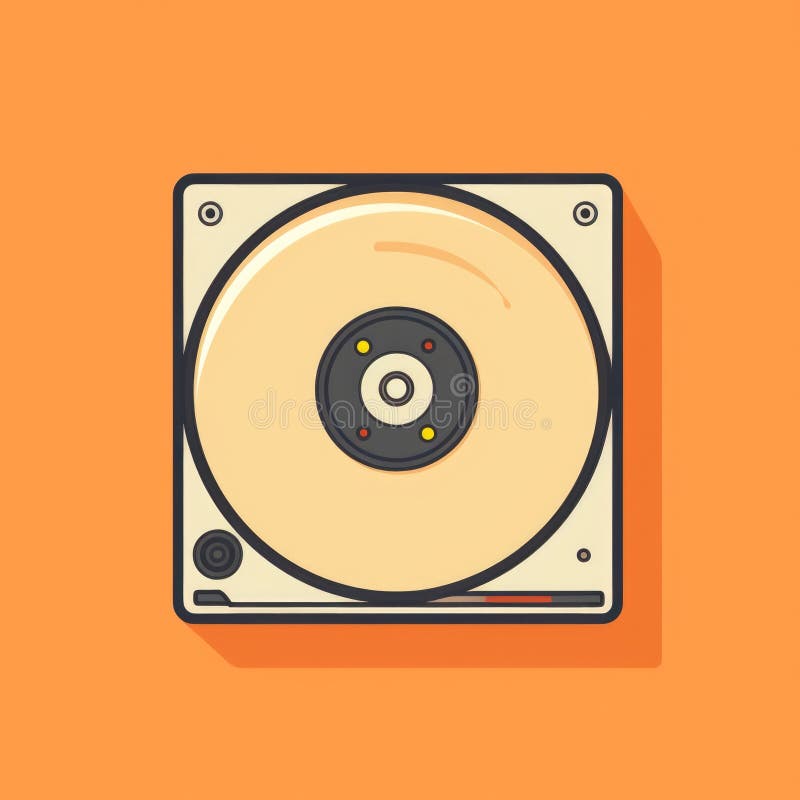 Flat Image of a CD Drive on an Orange Background. Simple Vector Icon of ...
