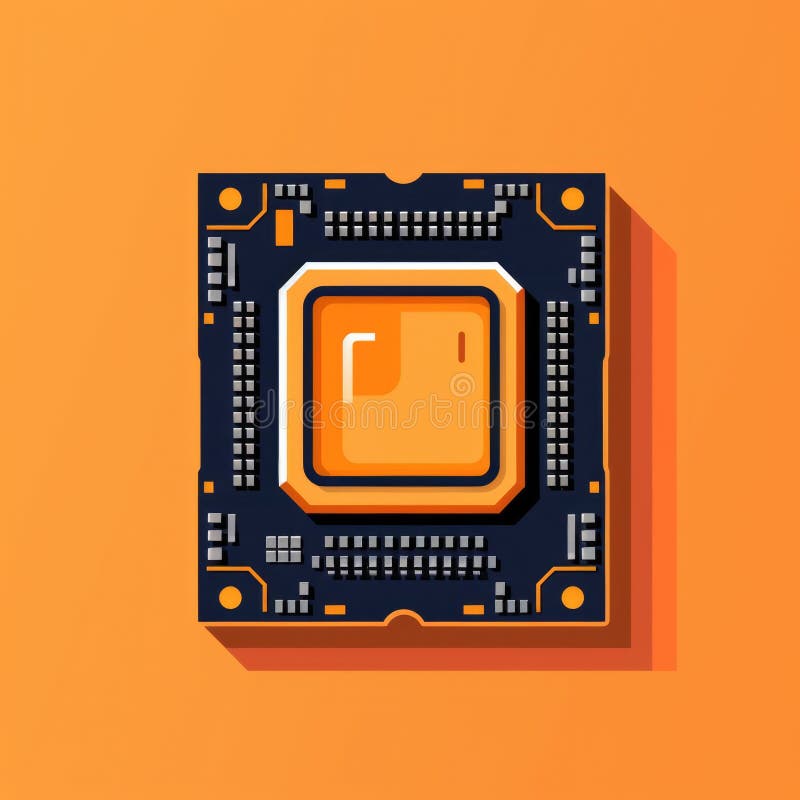 Flat Image of a CPU on an Orange Background. Simple Vector Icon of the ...