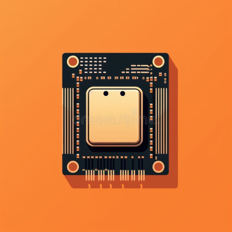 Flat Image of a CPU on an Orange Background. Simple Vector Icon of the ...