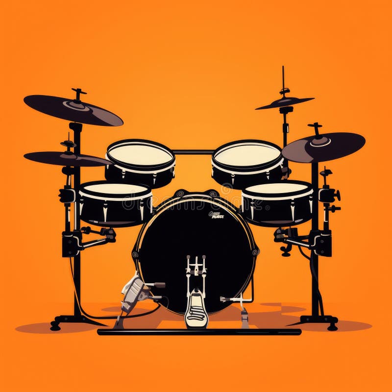 Flat Image of Electronic Drums on Orange Background. Simple Vector ...