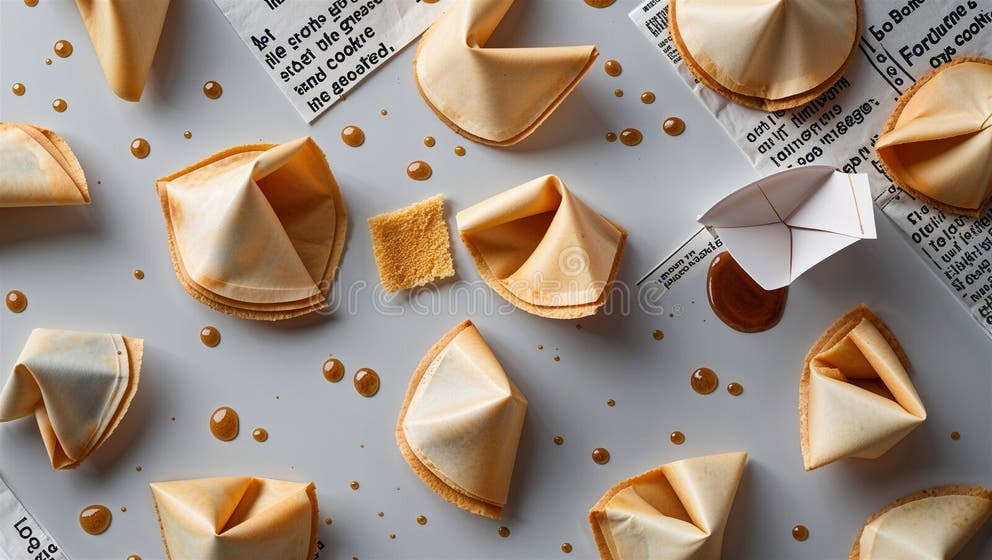 Flat Image of Fortune Cookie Papers Spread Flat with Folds, Text, and ...