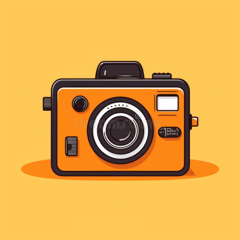 Flat Image Instant Print Camera on an Orange Background. Simple Vector ...